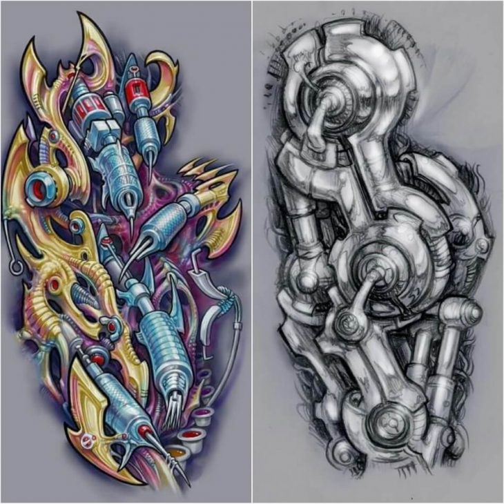 3D Biomechanical Tattoos - Bio Robot Tattoo with a lot of Tiny Details