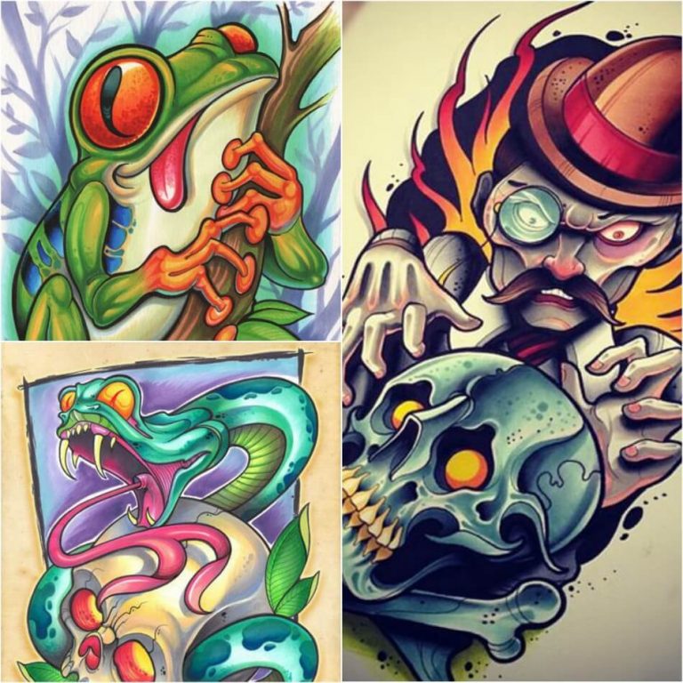 New School Tattoos - Tattoos with Heavy Outlines